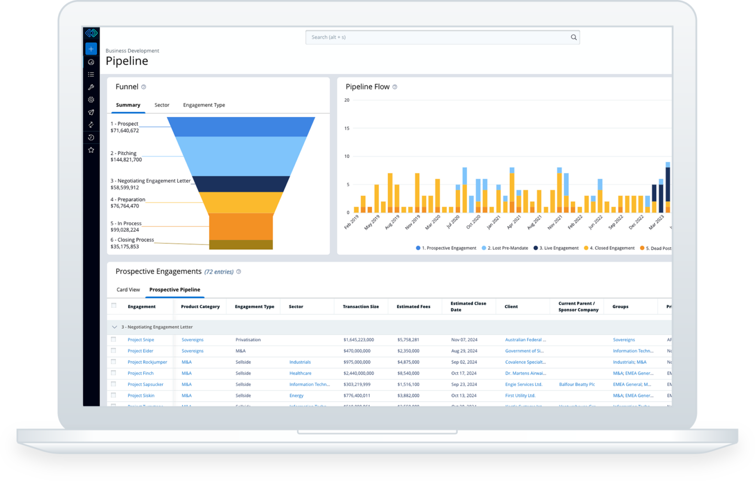 Business development software for financial and professional services firms