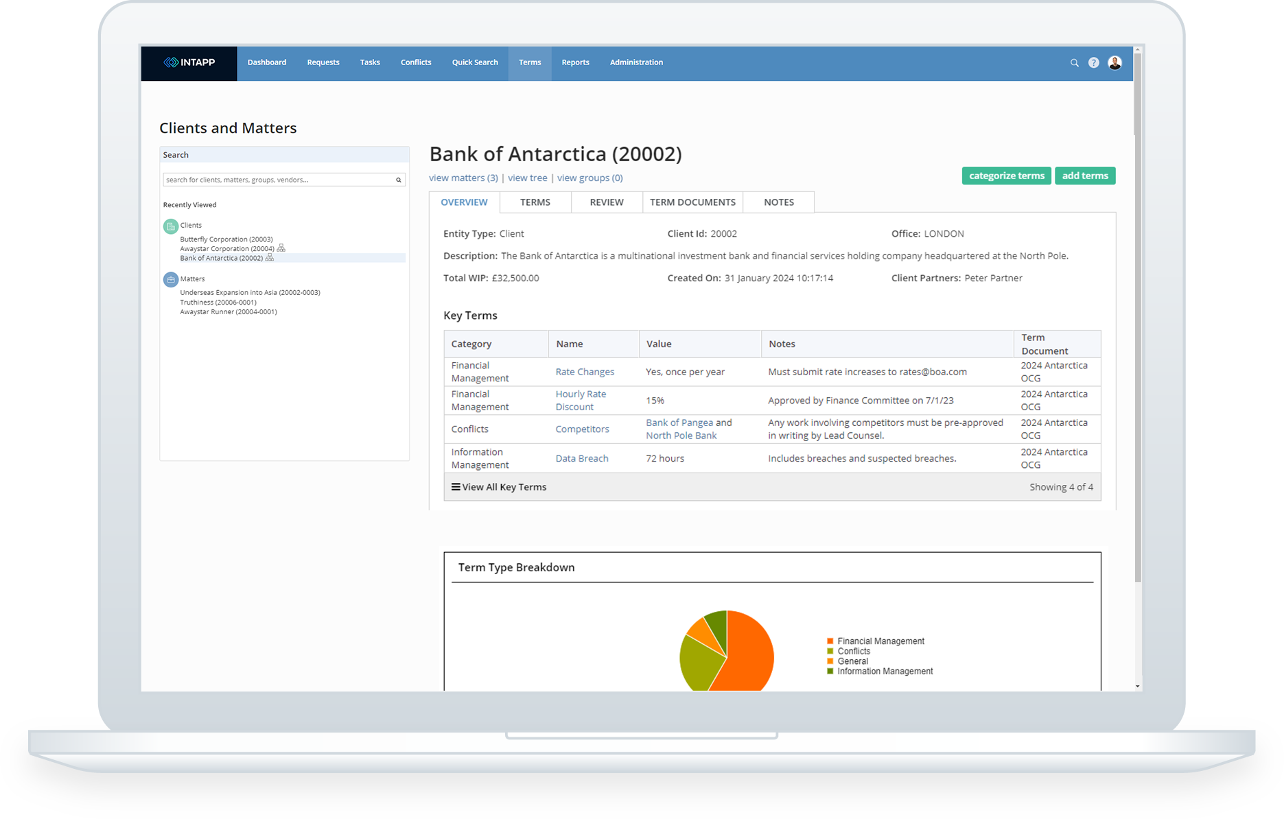 Client contract management for professional services firms